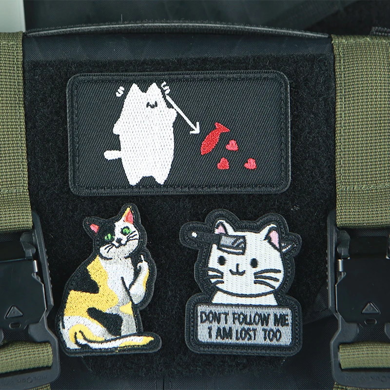 Tre-fiori-gatto-ricamato-Hook-loop-patch-accessorio-tattico-forcella-pesce-gatto-Morale ...