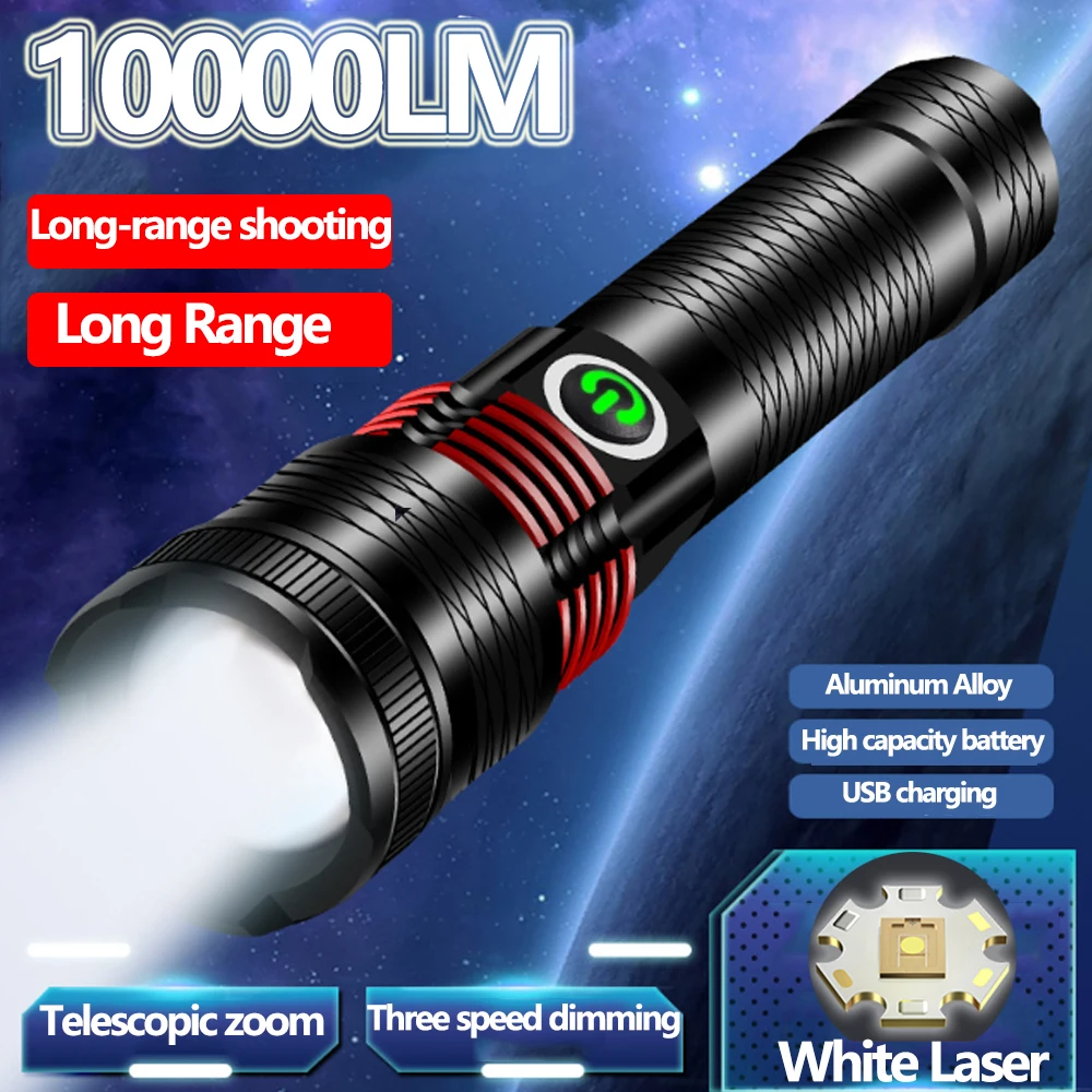 10000LM-Rechargeable-Strong-light-LED-Flashlights-White-Laser-Lamp ...