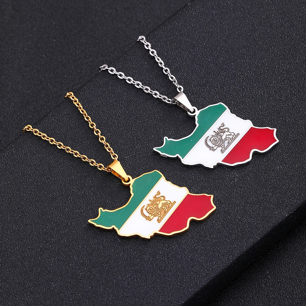 Fashion-Enamel-Iran-Map-Flag-Pendant-Necklaces-Iranian-Stainless-Steel ...