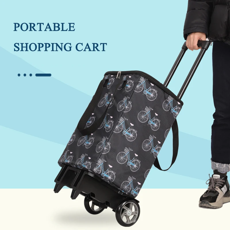 Portable-Folding-Shopping-Cart-with-Double-Layer-Insulated-Storage-Bag ...