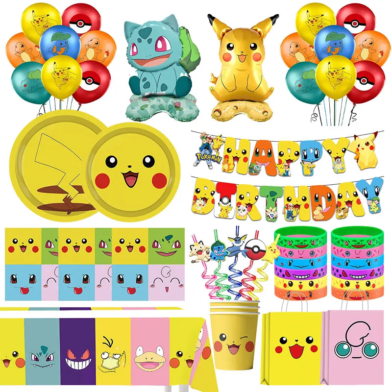 New Pokemon Birthday Decoration Set Pikachu Balloon Tablecloth Plate ...