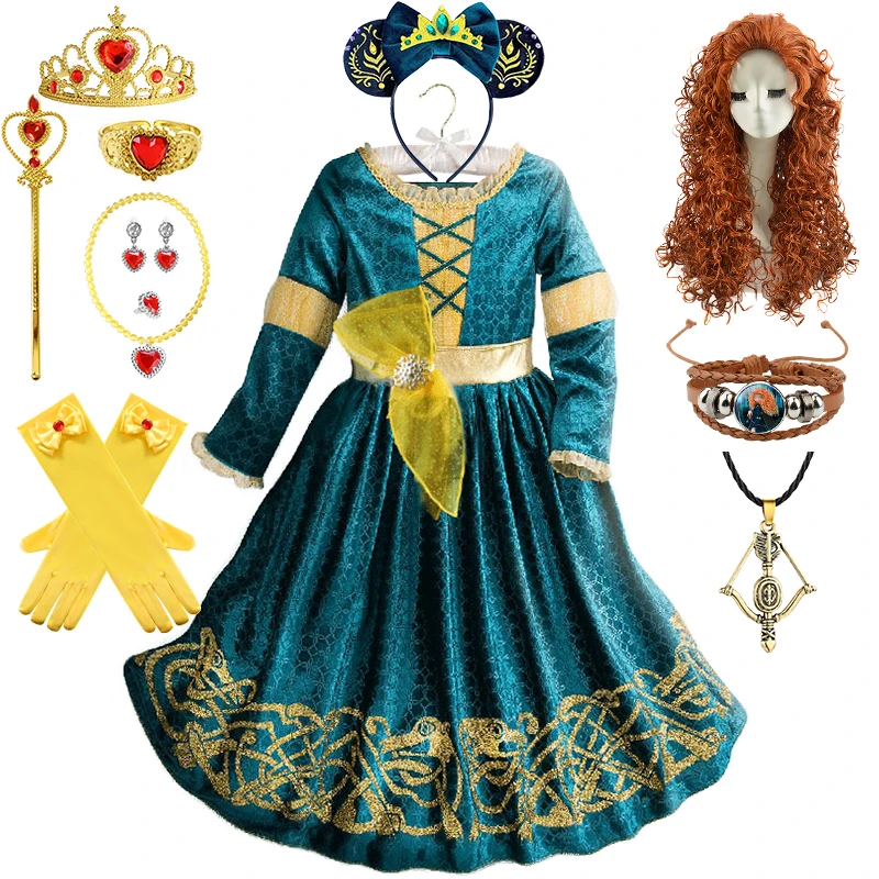 Winter-Long-Sleeve-Fantasia-Merida-Princess-Gothic-Dress-with-Wig-Kids ...