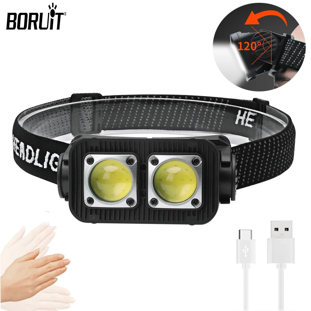 BORUiT-LED-COB-Sensor-Headlamp-High-Power-Headlight-18650-Type-C ...