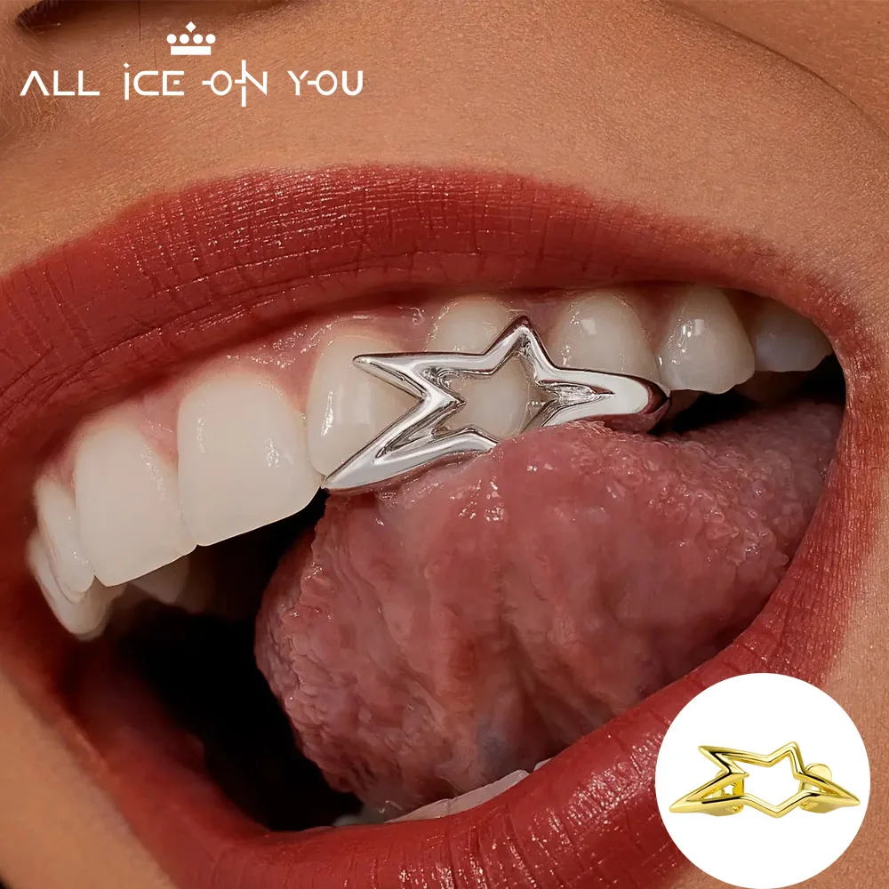 JINAO Hip Hop Single Smooth surface Large tilt Star Teeth Grillz Men ...