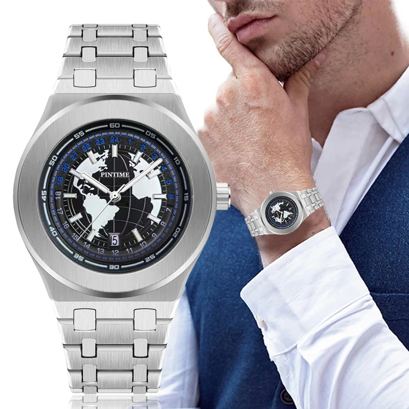 PINTIME New Men Watch Earth Dial Design Fashion Trend Business Style ...