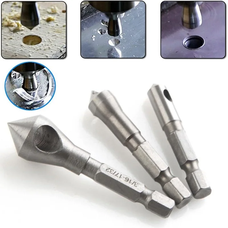 3Pcs-Set-Countersink-Deburring-Chamfering-Drill-bits-Hex-Flute ...