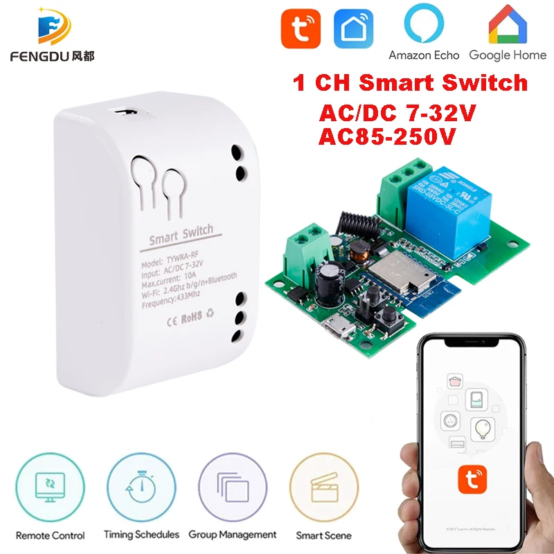 Wifi Smart Switch 1CH 7-32V Mini Wifi Light Controller 433 RF Receiver ...