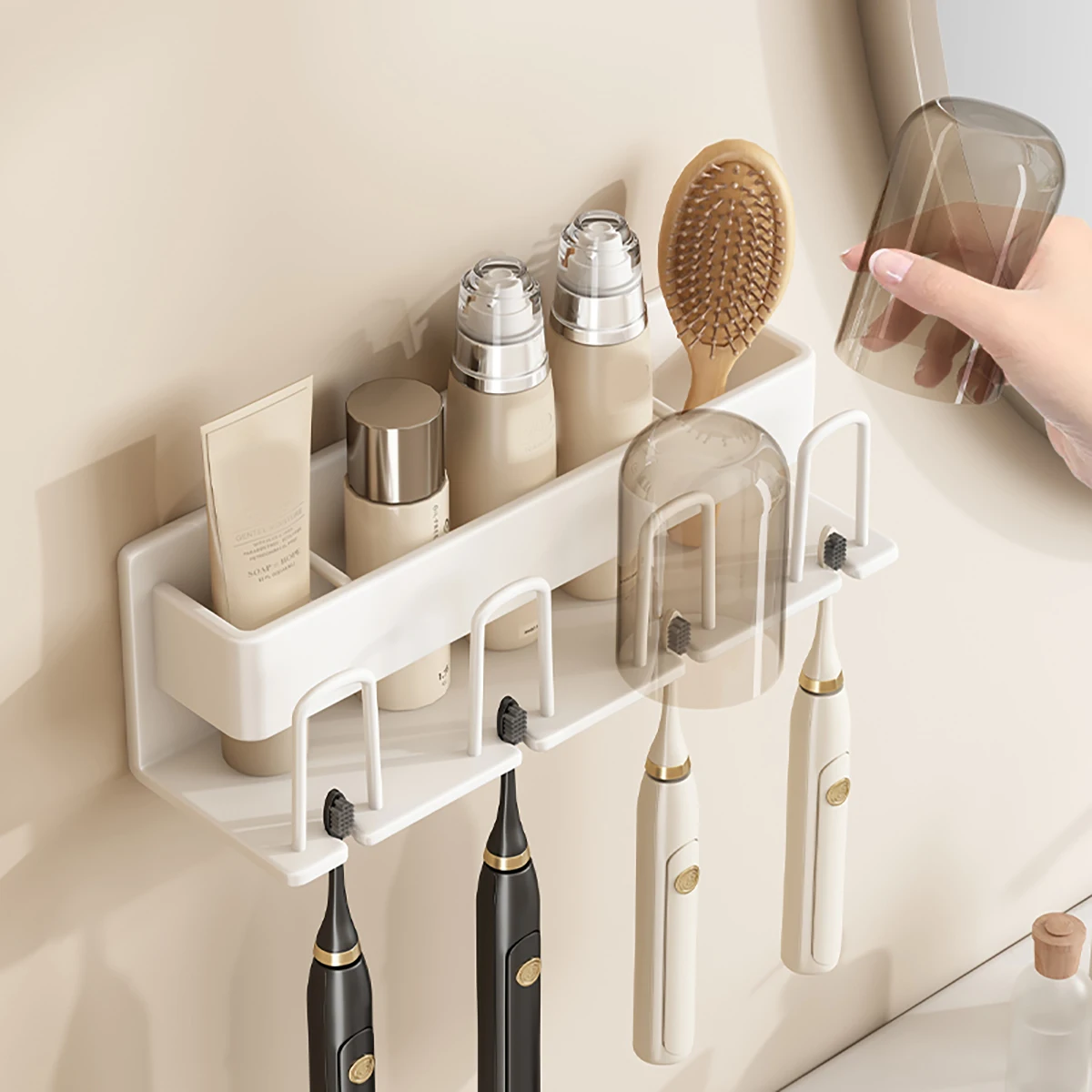 Metal-Toothbrush-Rack-Multi-Function-Toothbrush-Holder-Punch-Free ...