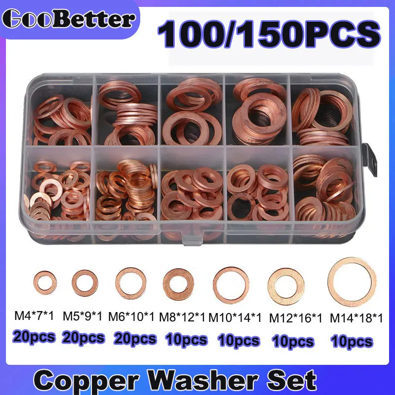 GooBetter-100Pcs-Copper-Washers-Sealing-Gasket-Set-Flat-Ring-Seal ...