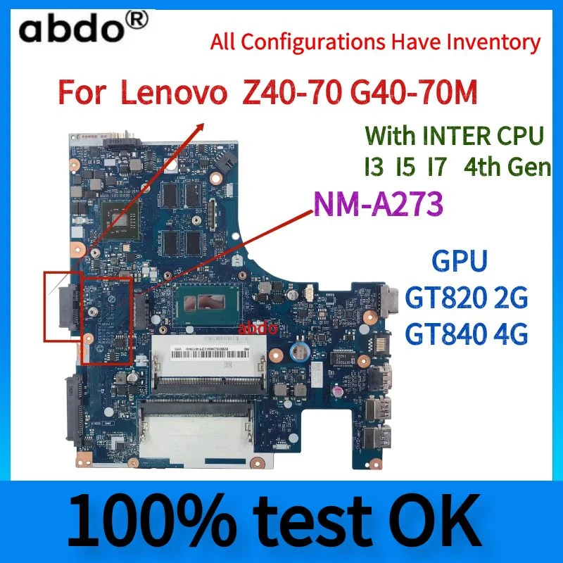 NM A273.For LENOVO Ideapad Z40 70 G40 70M Laptop Motherboard.With N2957 n3558/I3/I5/I7 4th gen ...