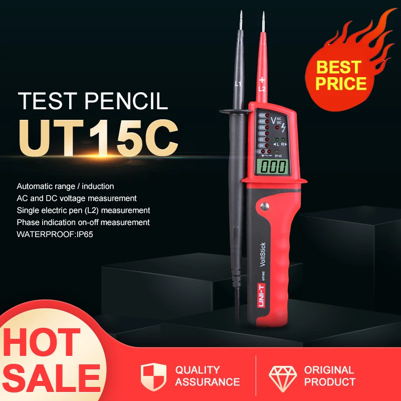 UNI T UT15C Waterproof Digital Voltage Meters Pen Beeper LED AC/DC ...