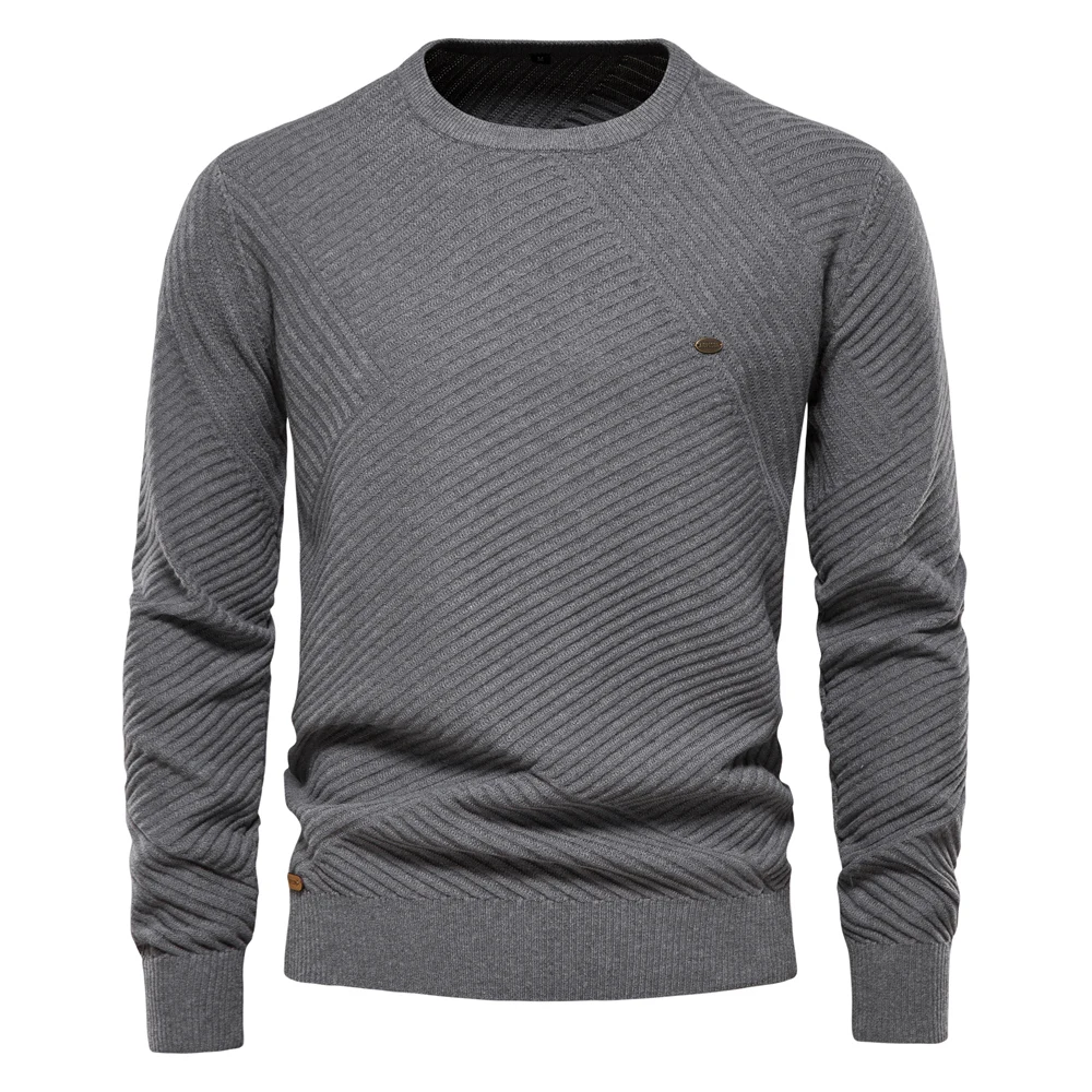 AIOPESON-Solid-Color-Cotton-Men-s-Sweater-Striped-O-Neck-Knitted ...