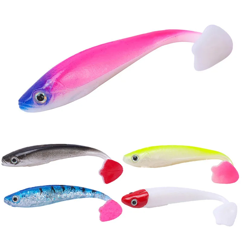 5Pcs-Soft-Fishing-Lure-95MM-Silicone-Bait-Shad-Worms-Bass-Pike-Minnow ...