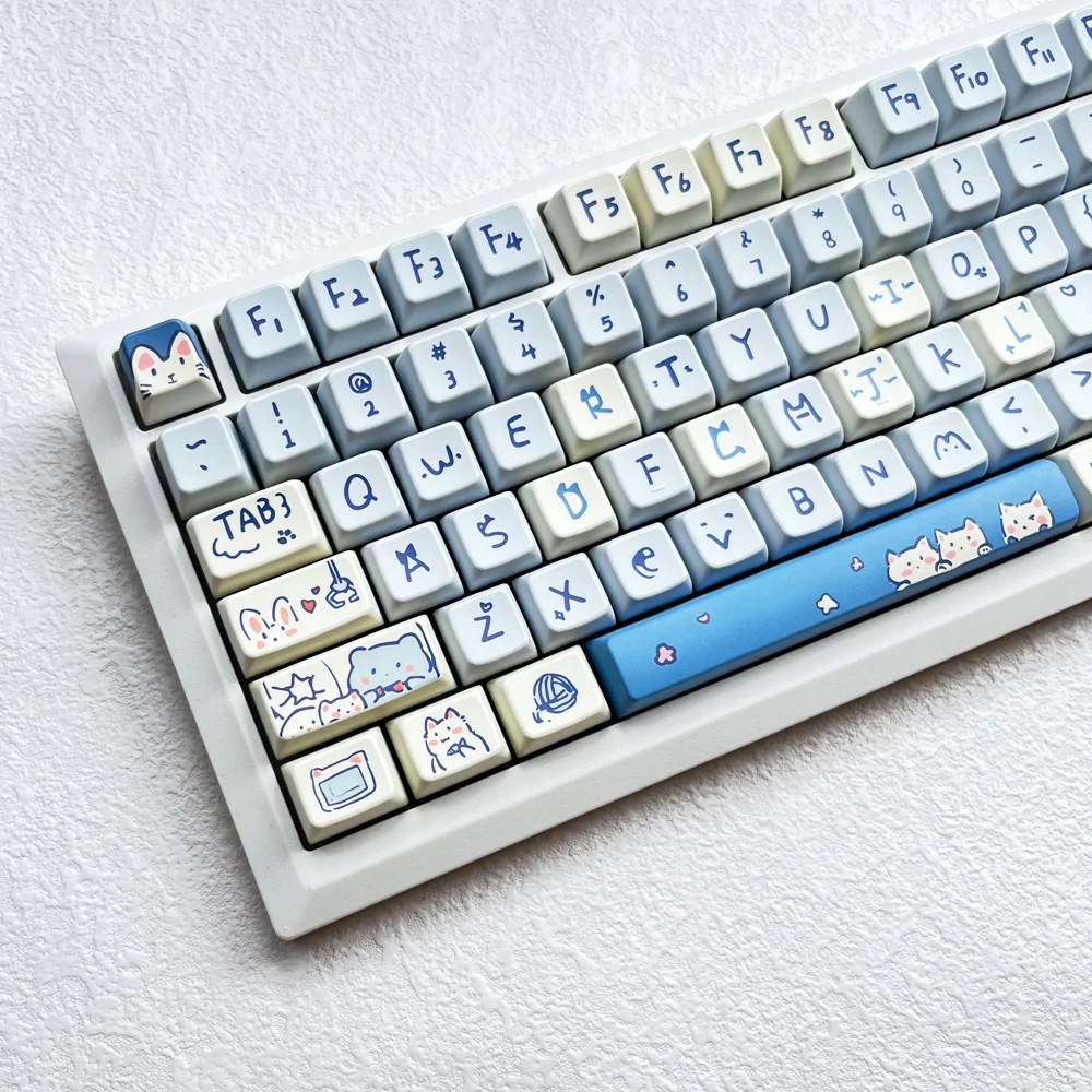147-Keys-MDA-Key-caps-Blue-Meow-Meow-theme-PBT-Single-sided-heat ...