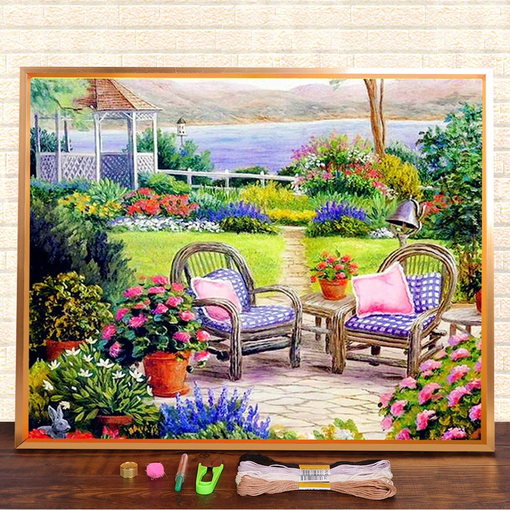 House-Landscape-Pre-Printed-11CT-Cross-Stitch-Embroidery-Complete-Kit ...