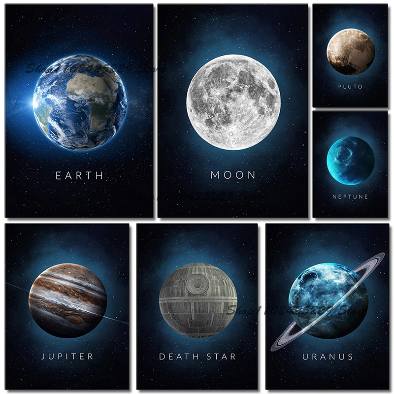 Solar-System-Planet-Poster-Earth-Venus-Moon-Mars-Saturn-Uranus-Canvas ...