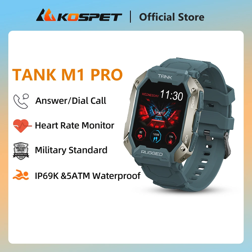 Kospet Tank M1 Pro Smartwatch Men Blue Sport Smart Watch Black Bluetooth 5.0 Call Answer/dial ...