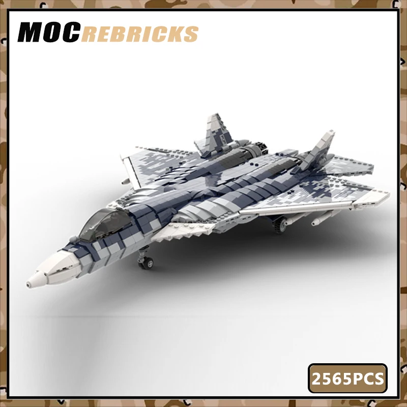 WW2 무기 러시아 공군 Su 57 펠론 스텔스 전투기 MOC 빌딩 블록, 비행기 모델 교육 브릭 장난감, 어린이 크리스마스 ...