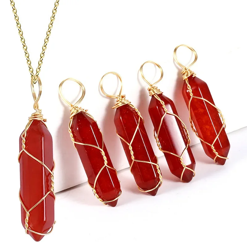 Steel-Chain-Natural-Stone-Pendant-Necklace-for-Women-Wire-Wrap ...
