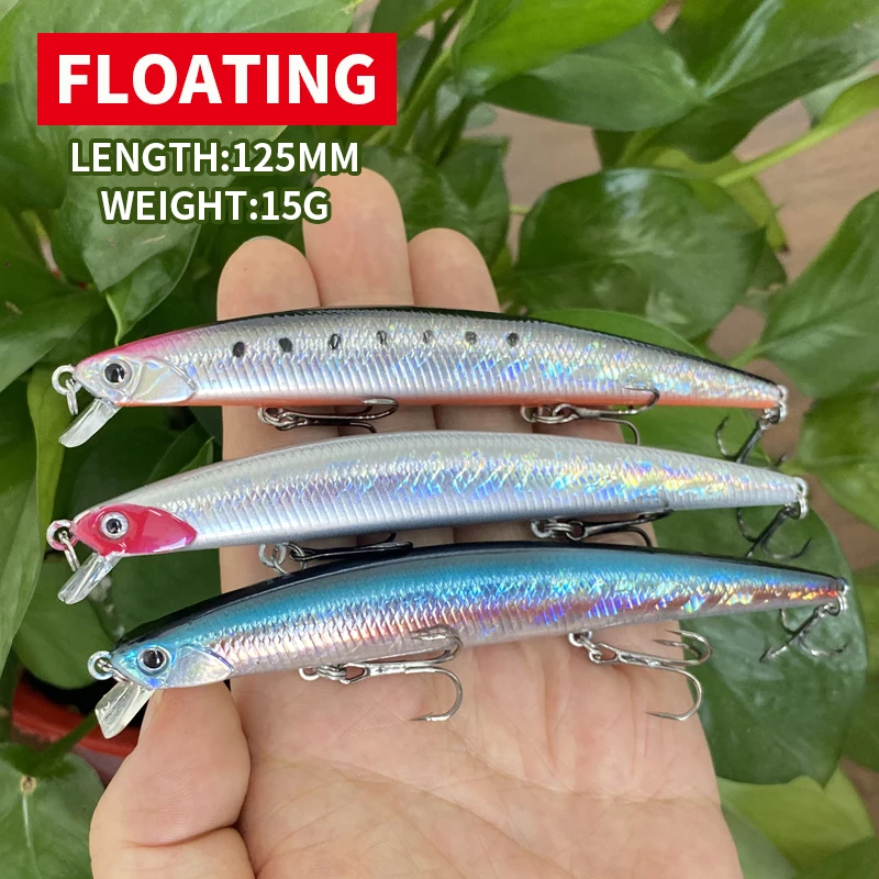 1pcs-Floating-Minnow-Fishing-Lure-Casting-Slim-Minnow-125mm-15g-Surface ...