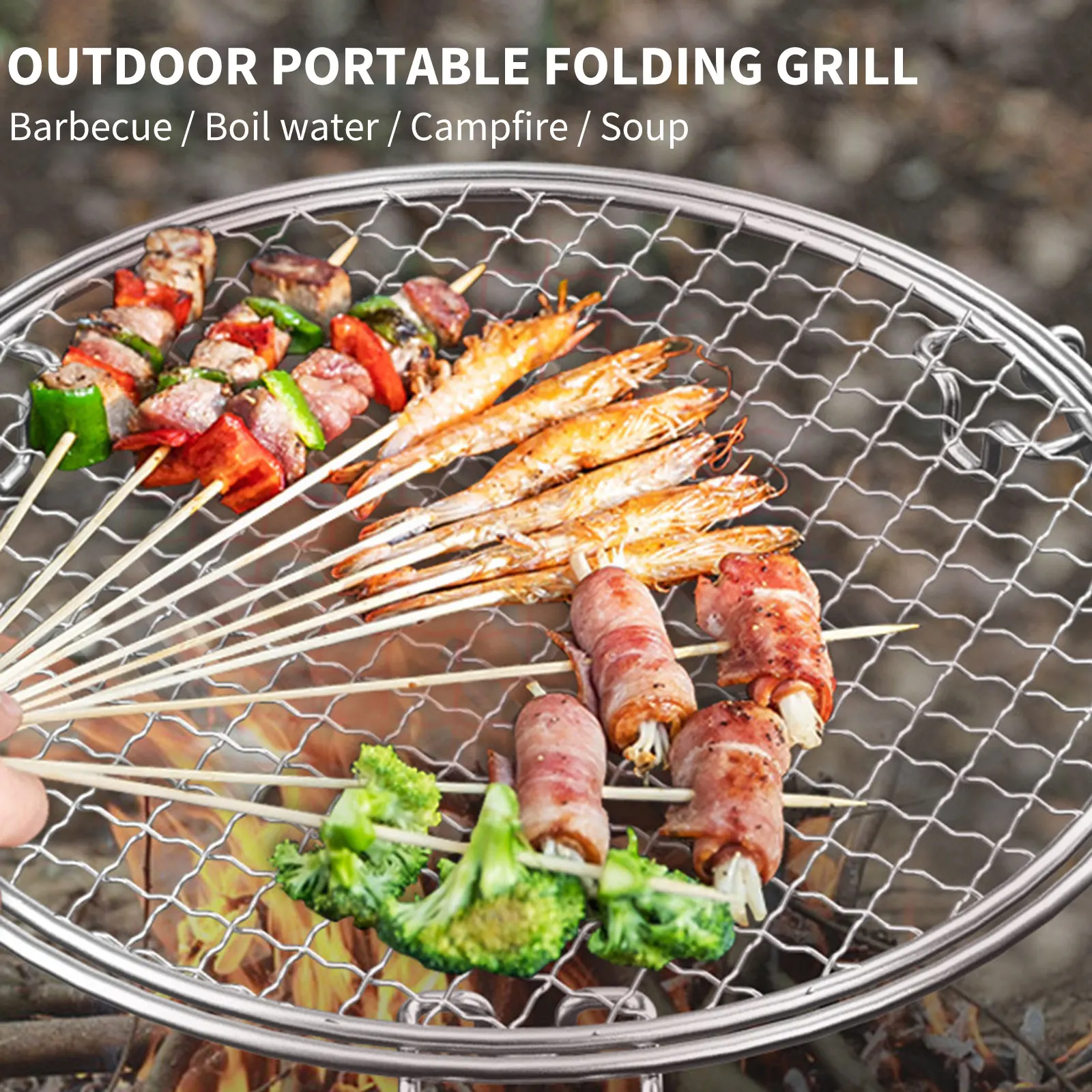 Réchaud,Barbecue rond Portable à 3 pieds, barbecue épais et pliable ...