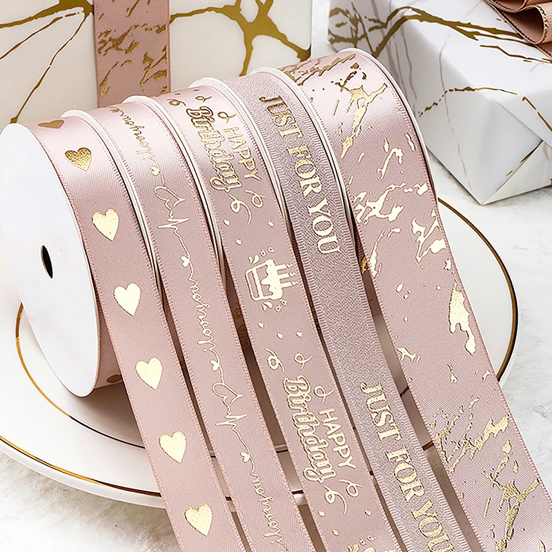 10Yards Lotus Root Powder Gray Series Happy Birthday Ribbon Valentine's ...