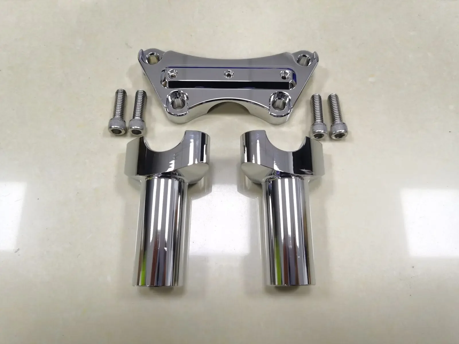 Chrome-3-1-2-Straight-Handlebar-Risers-Top-Clamp-Accessories-Kit-For ...