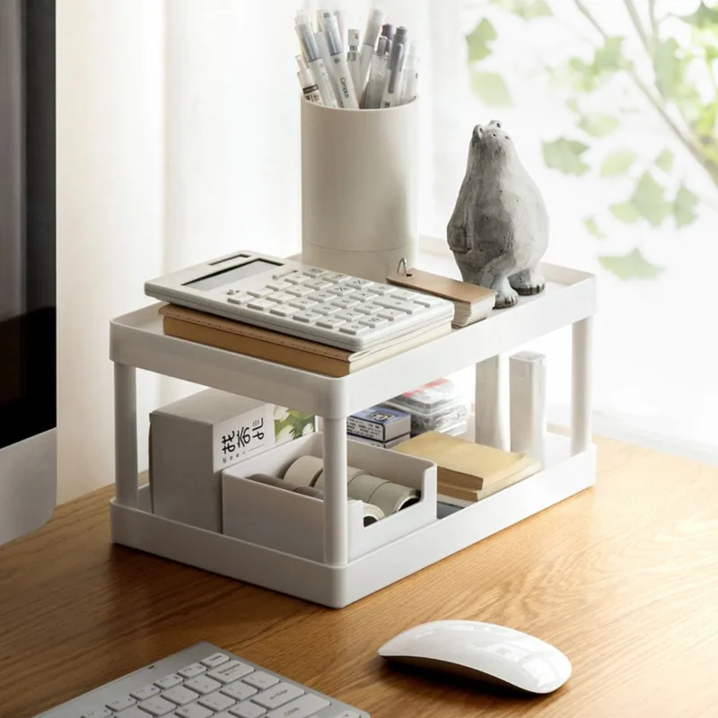 Useful Desktop Organizer Double-Layer Storage Shelf Notepad Display ...