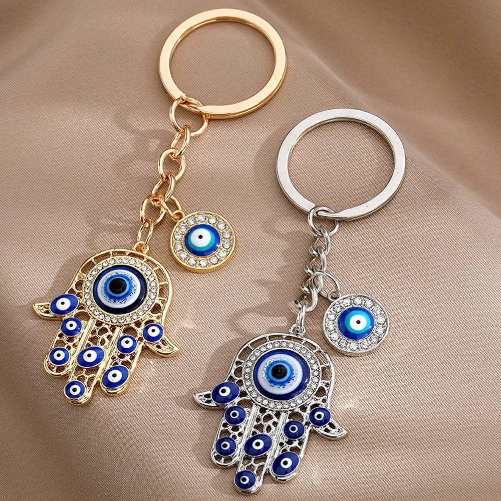 Fashion-Blue-Evil-Eyes-Hand-Shaped-Keychains-Exquisite-Rhinestone-Metal ...