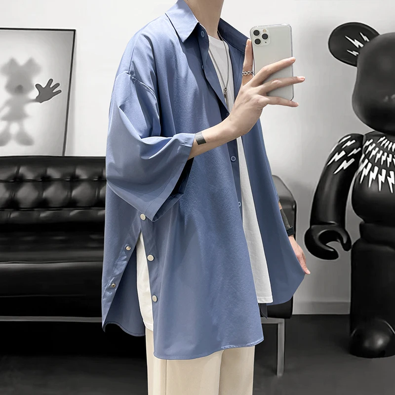 5-Colors-Side-Buttons-Shirt-Harajuku-Solid-Button-Up-Korean-Short ...