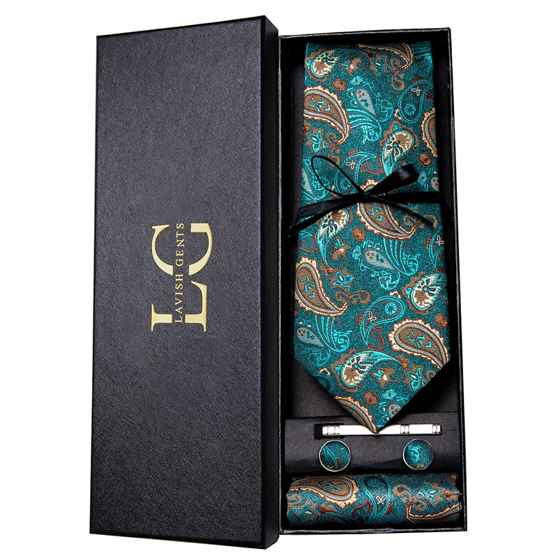 Hi-Tie-Luxury-Gift-Box-Classic-Paisley-Teal-Green-NeckTie-Gentle-Men-s ...