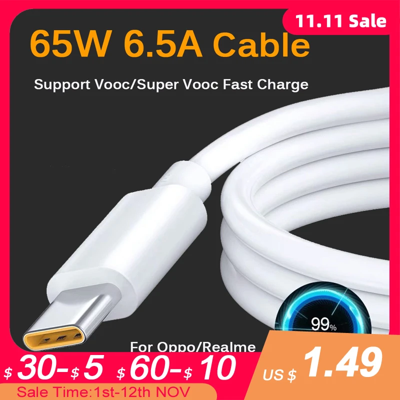 65w 6.5a Usb Type C Super-fast Charge Cable Super Vooc Dart Cord For ...