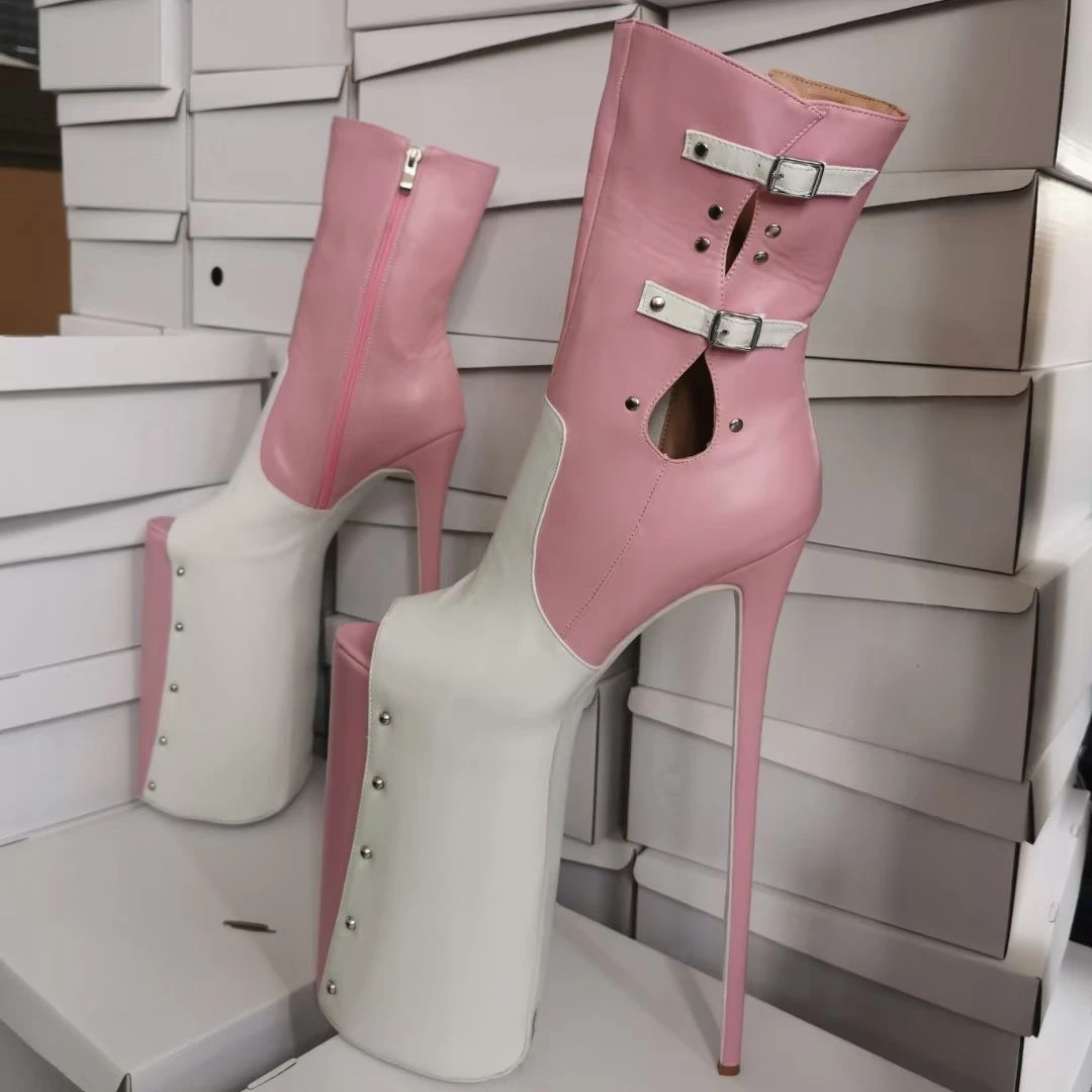 Sorbern-30Cm-High-Heel-Low-Calf-Boots-Women-Open-Toe-Buckles-Rivets ...