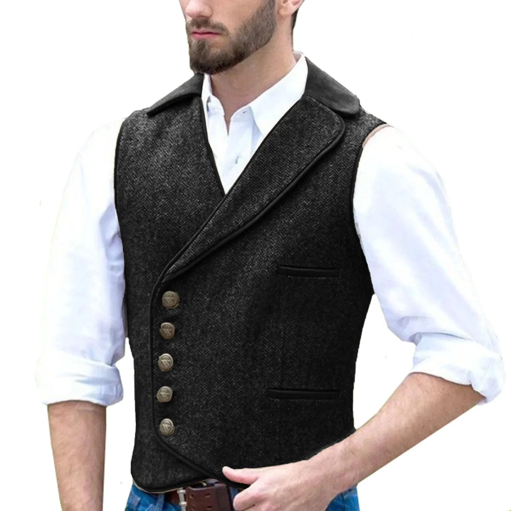 Men-s-Vest-Herringbone-Notched-Lapel-Slim-Vest-Business-Single-breasted ...