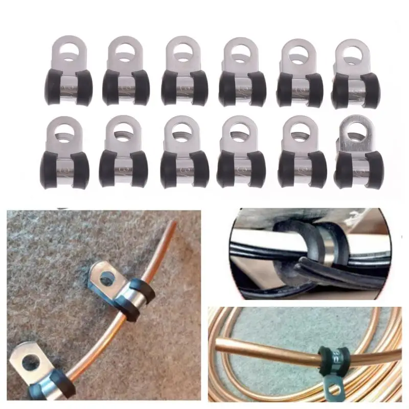 12pcs Metal P Clips Rubber Lined Wiring Hose Pipe Clamp Camper ...