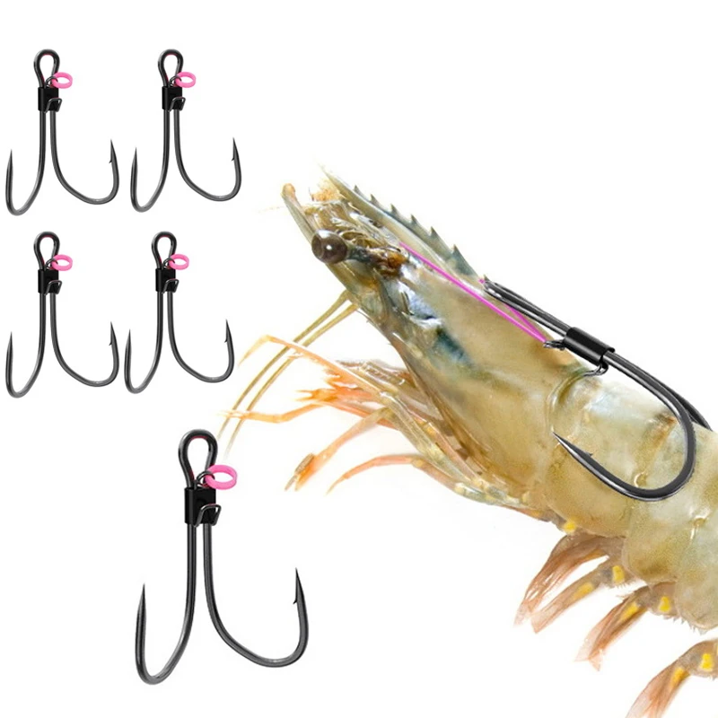 5pcs Double Hook Live Shrimp Fishing Fixed Hooks Portable Barbed ...