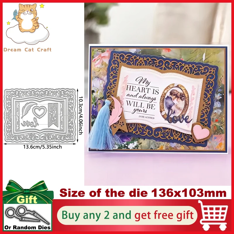 Lost in A Book Die Cut Easel Card Book Frame Metal Cutting Dies Diy ...