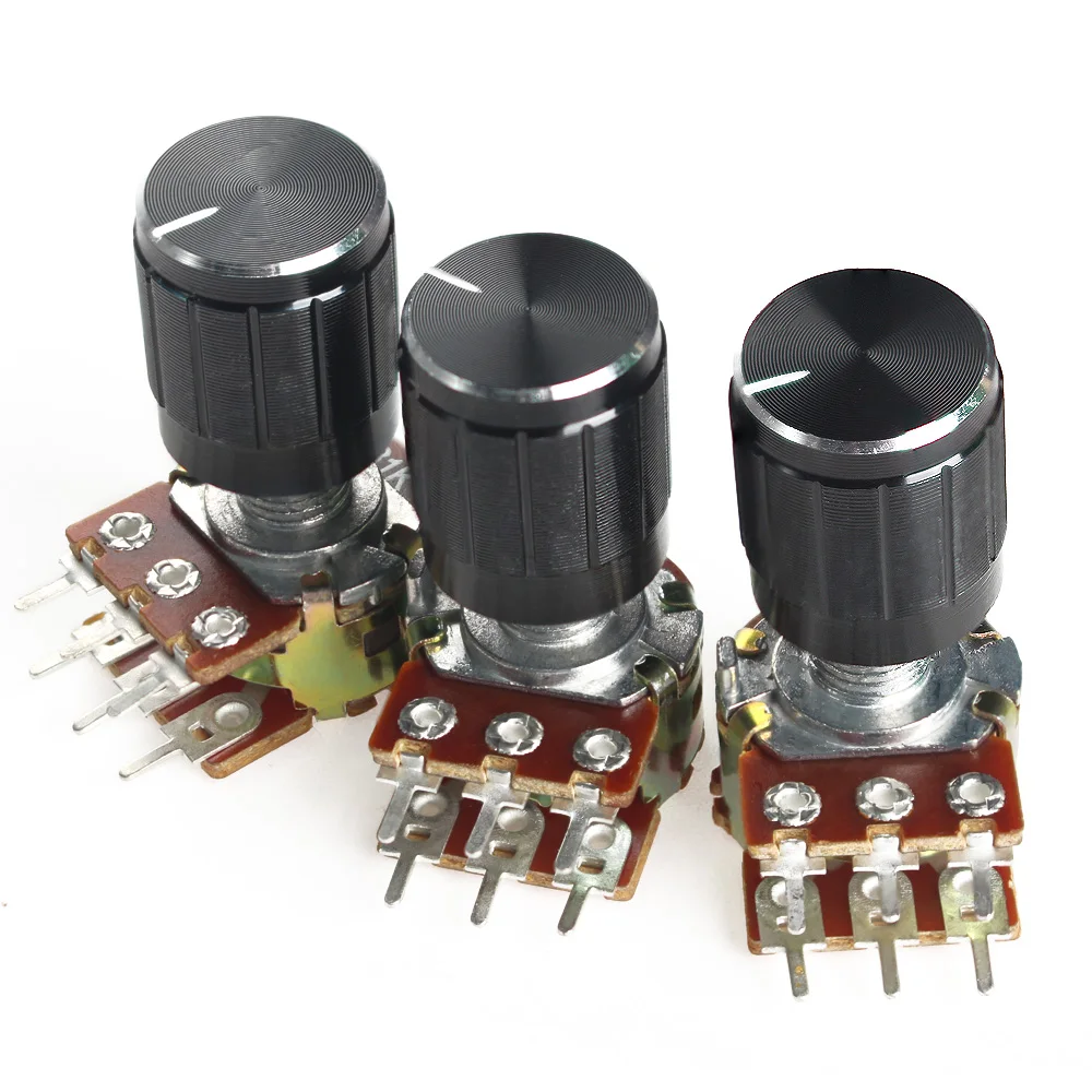 5Set-WH148-Potentiometer-Kit-5x17mm-Black-Knob-Caps15MM-6Pin-1K-2K-5K ...