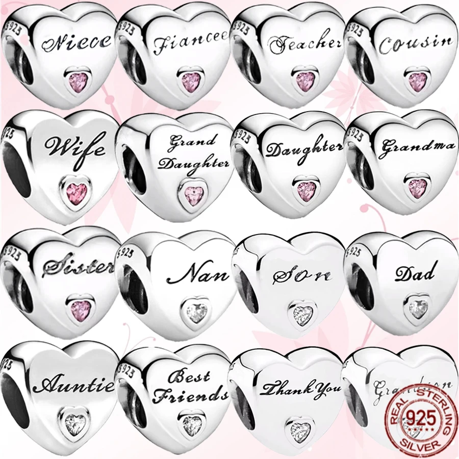 Novo 925 contas de prata esterlina amor você pai tio primo coração ...