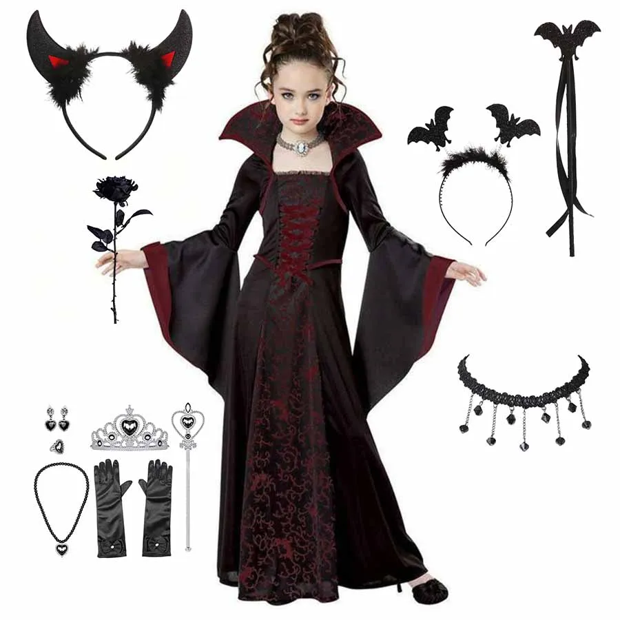Halloween Costume for Kids Halloween Fantasy Vampire Costume Girls Long ...