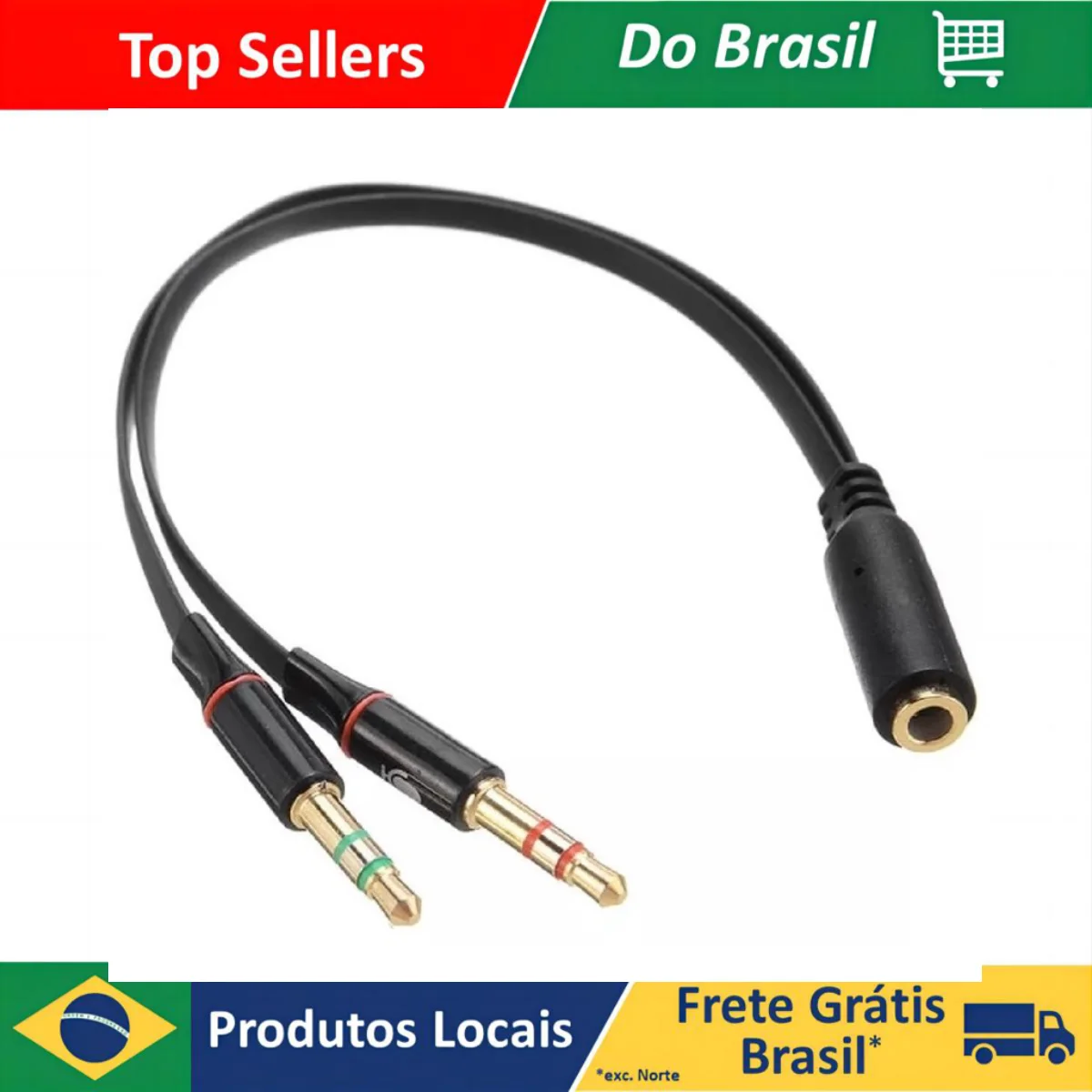 Cabo de áudio adaptador 1 entrada p3 e 2 saidas p2