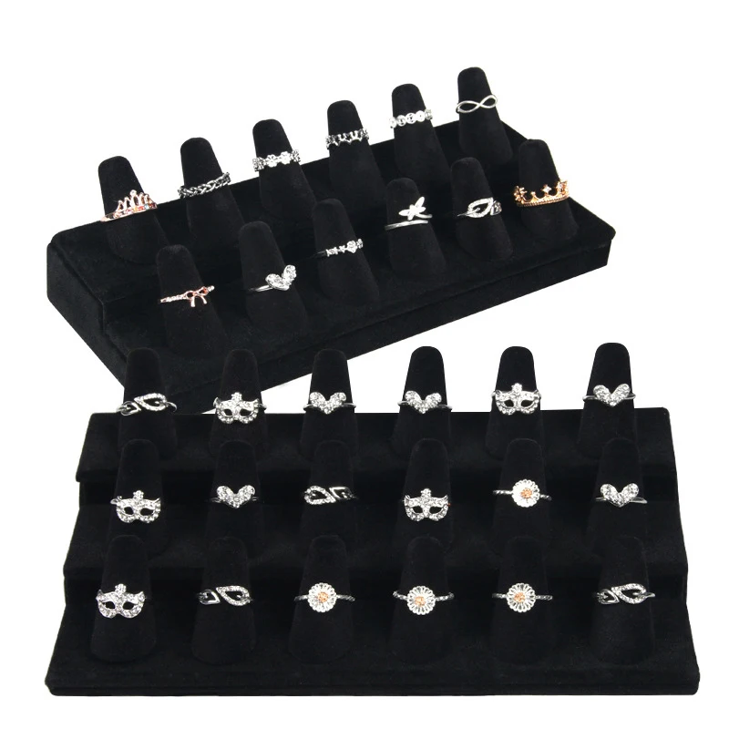 Black Velvet Cone Finger Ring Display Storage Carrying Rings Stand Rack ...