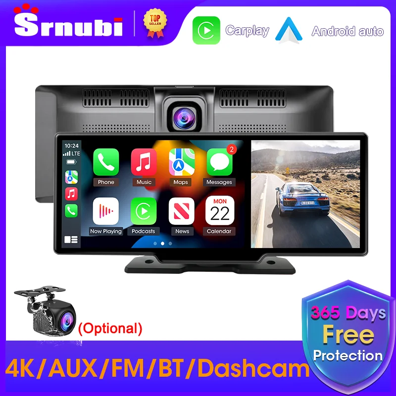 Srnubi-10-26-Inch-Dash-Cam-Rearview-Camera-Carplay-Android-Auto-DVR-GPS ...