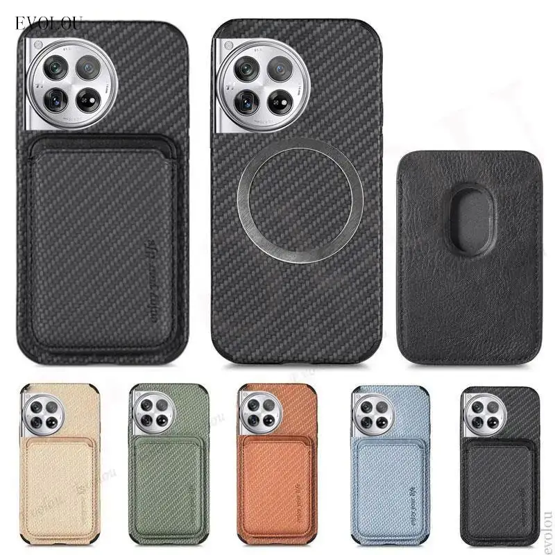 For Magsafe Magnetic Carbon Fiber Leather Phone Case For Oneplus 12 5G ...