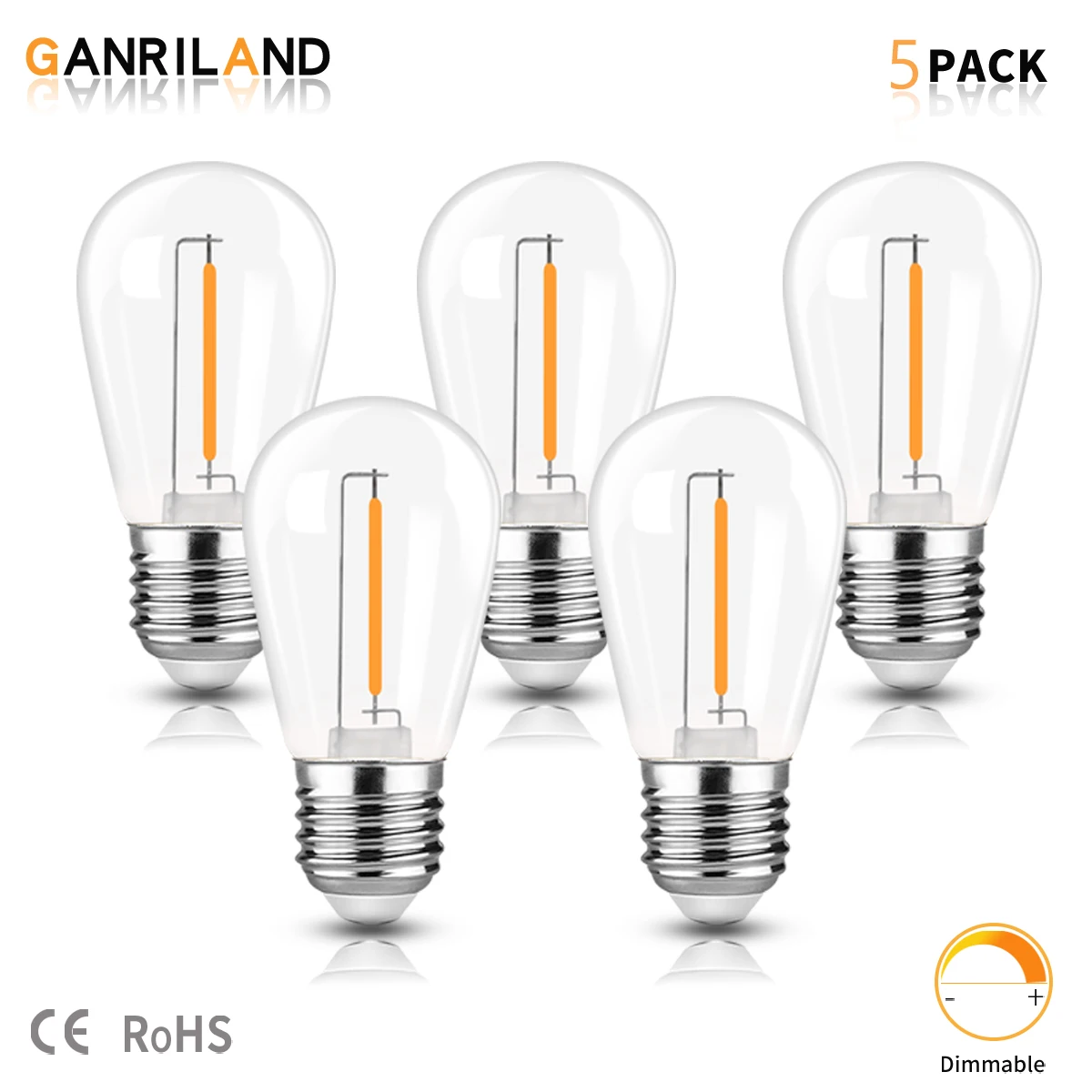 GANRILAND-E27-S14-1W-Dimmable-Led-Filament-Plastic-Bulbs-Warm-White-2700K-220V-Shatterproof ...