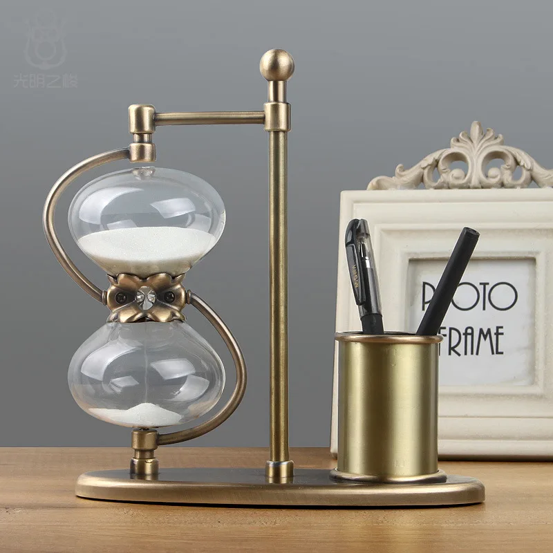 luxury-metal-Pen-Holder-Hourglass-Timer-Creative-Home-Craft-Ornaments ...