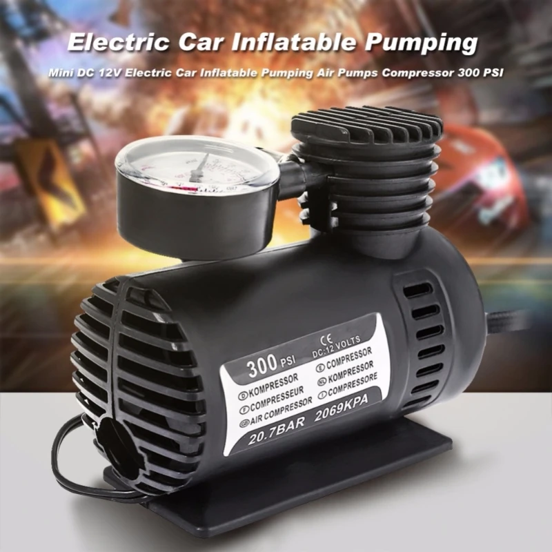 Mini bomba de inflado eléctrica para coche, inflador de aire de neumáticos portátil, 300PSI ...