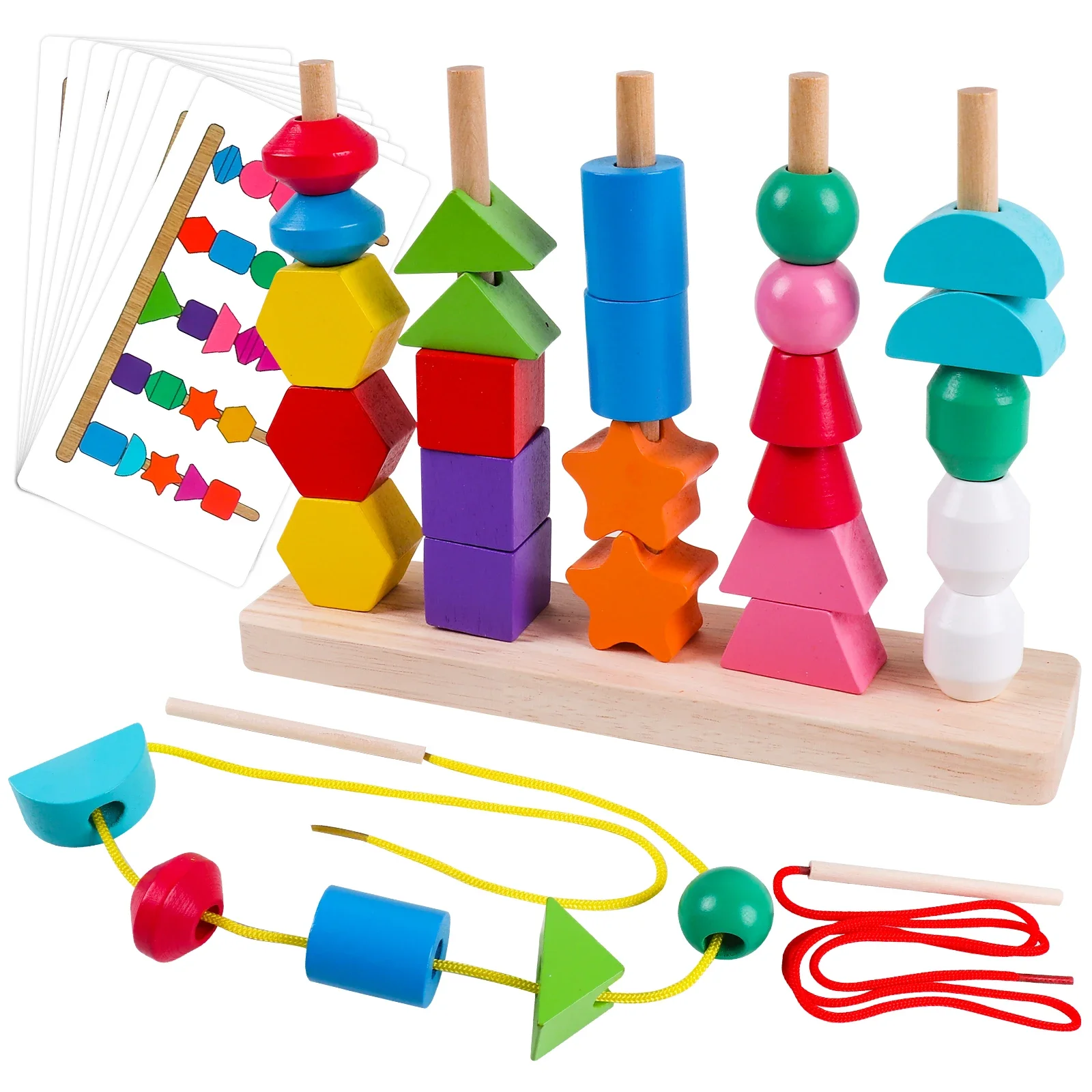 Wooden-Educational-Five-Pillars-Set-Stacking-Sorting-Toy-Activity-and ...