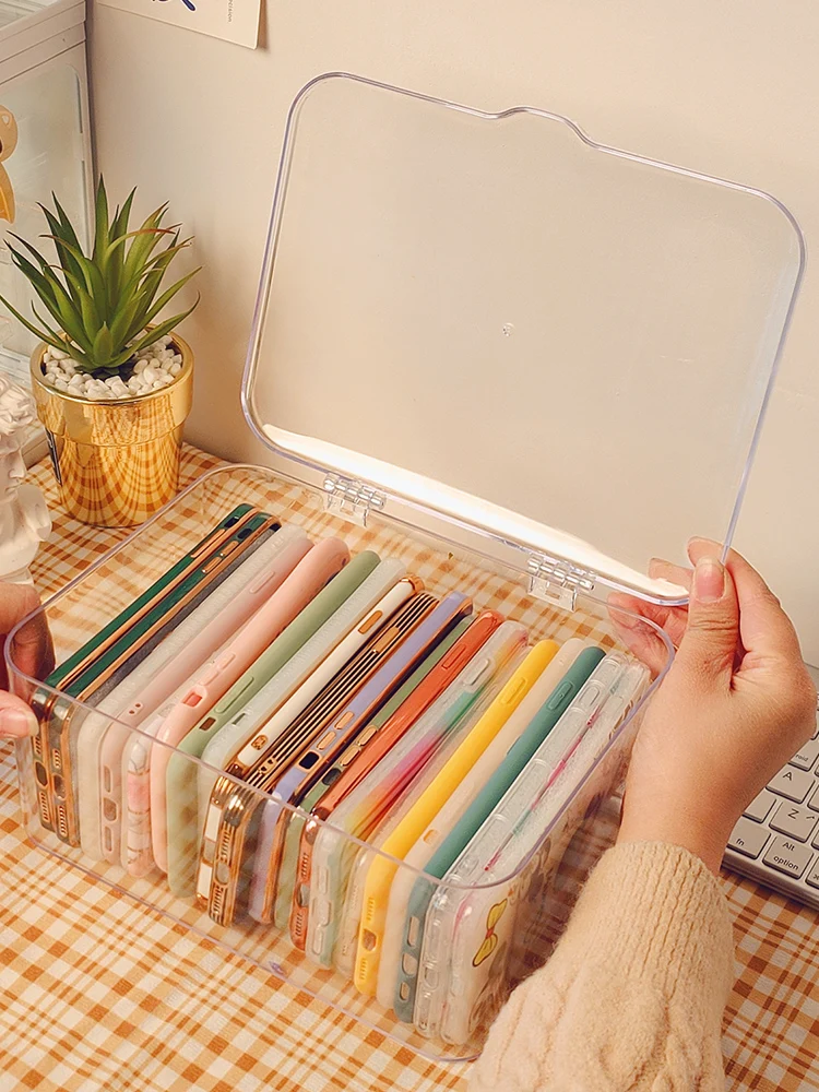 Ins Transparent Phone Case Organizer Storage Box with Cover Home ...