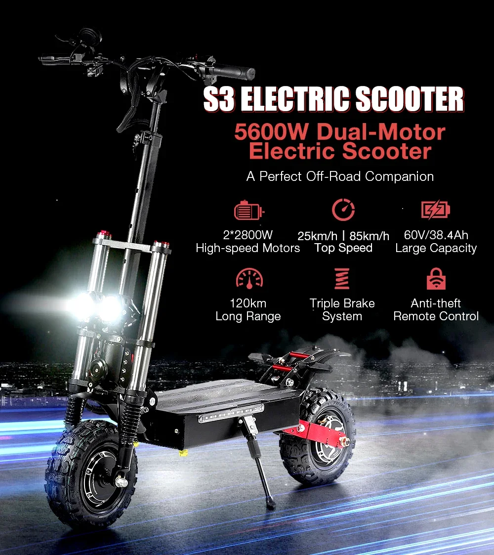 EU 2025 Fast Powerful Electric Scooter 6000W 60V 38AH Dual Motor Adult ...